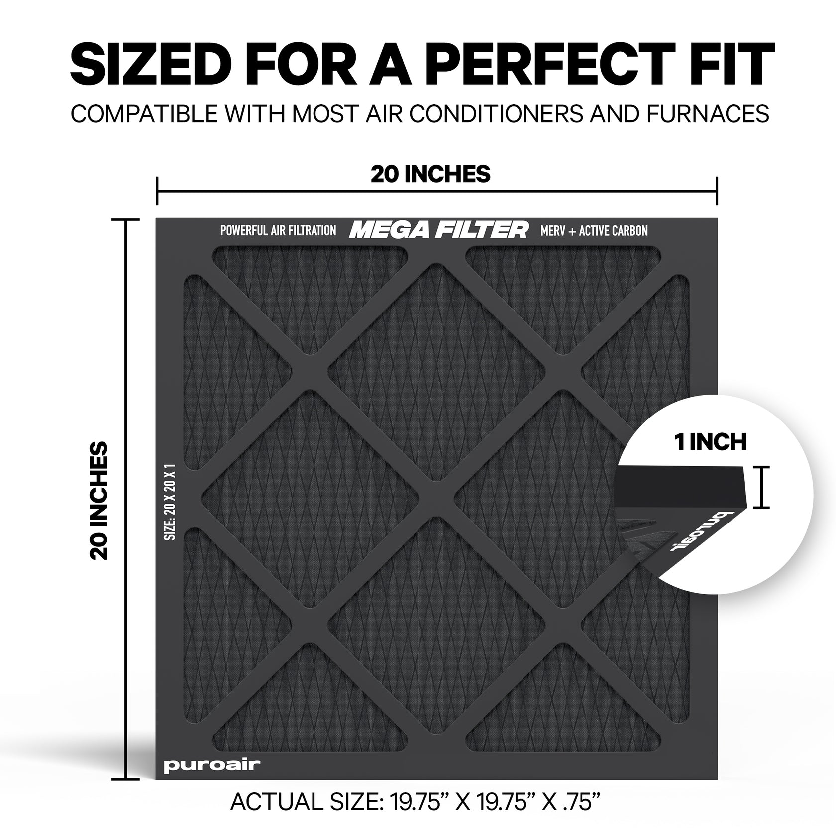 PuroAir HVAC Mega Filter MERV 13 Pleated + Activated Carbon Air Filter